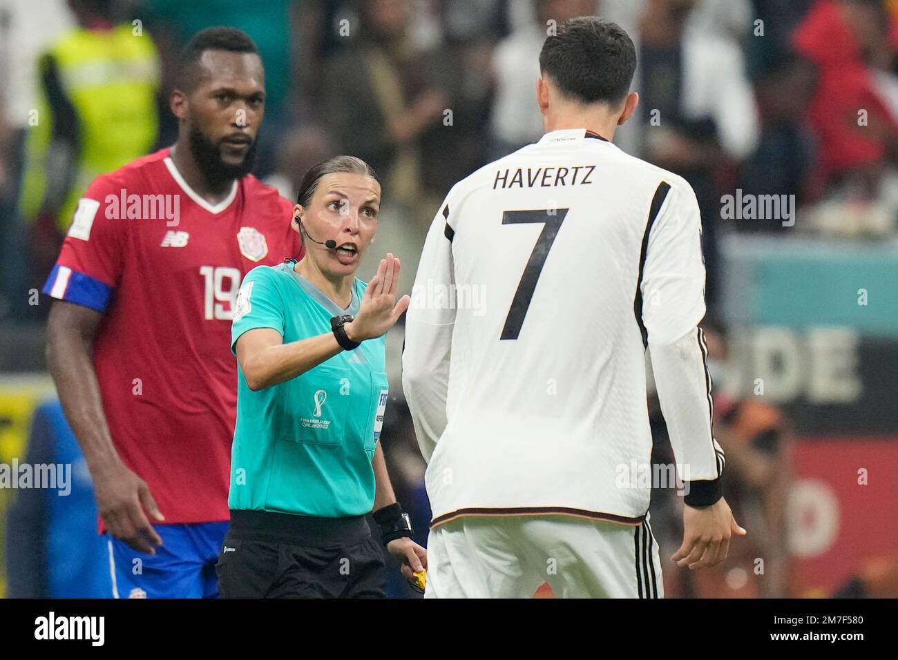 FILE - Referee Stephanie Frappart talks with Germany's Kai Havertz ...