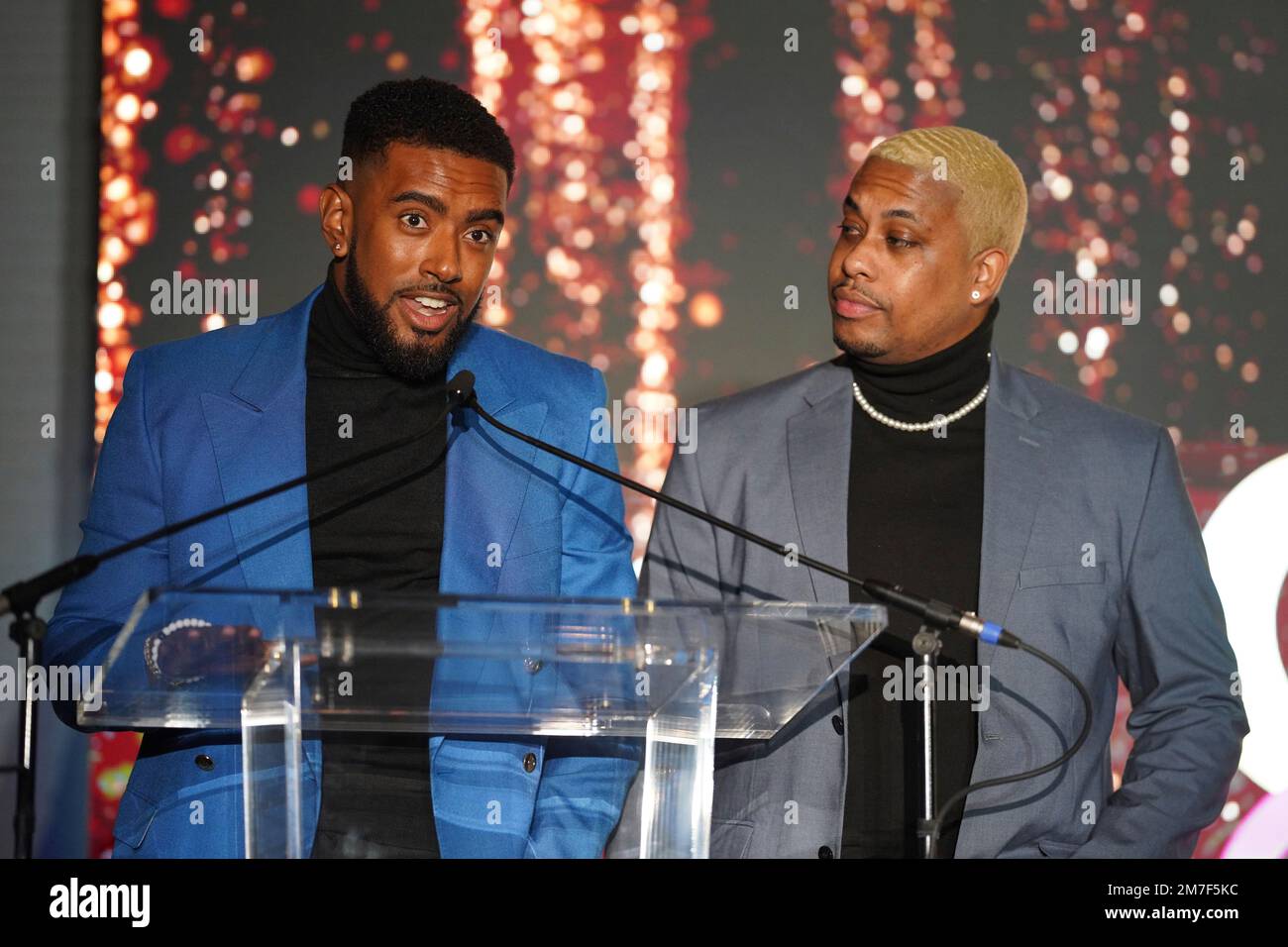 Etienne Maurice, left, and Dominic Nash speak at A Golden Salute ...
