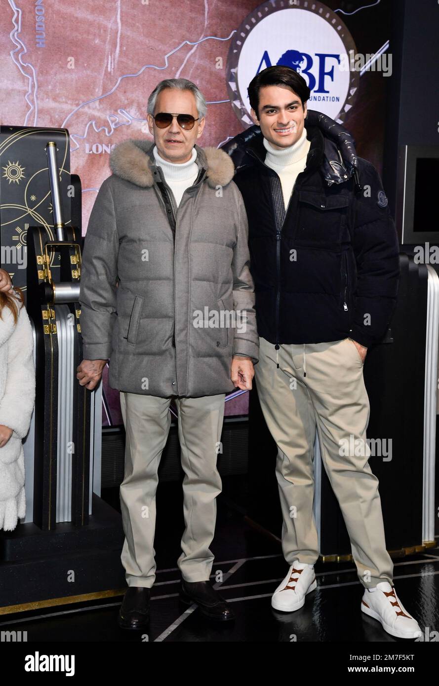 Italian Tenor Andrea Bocelli, left, and son Matteo Bocelli participate ...