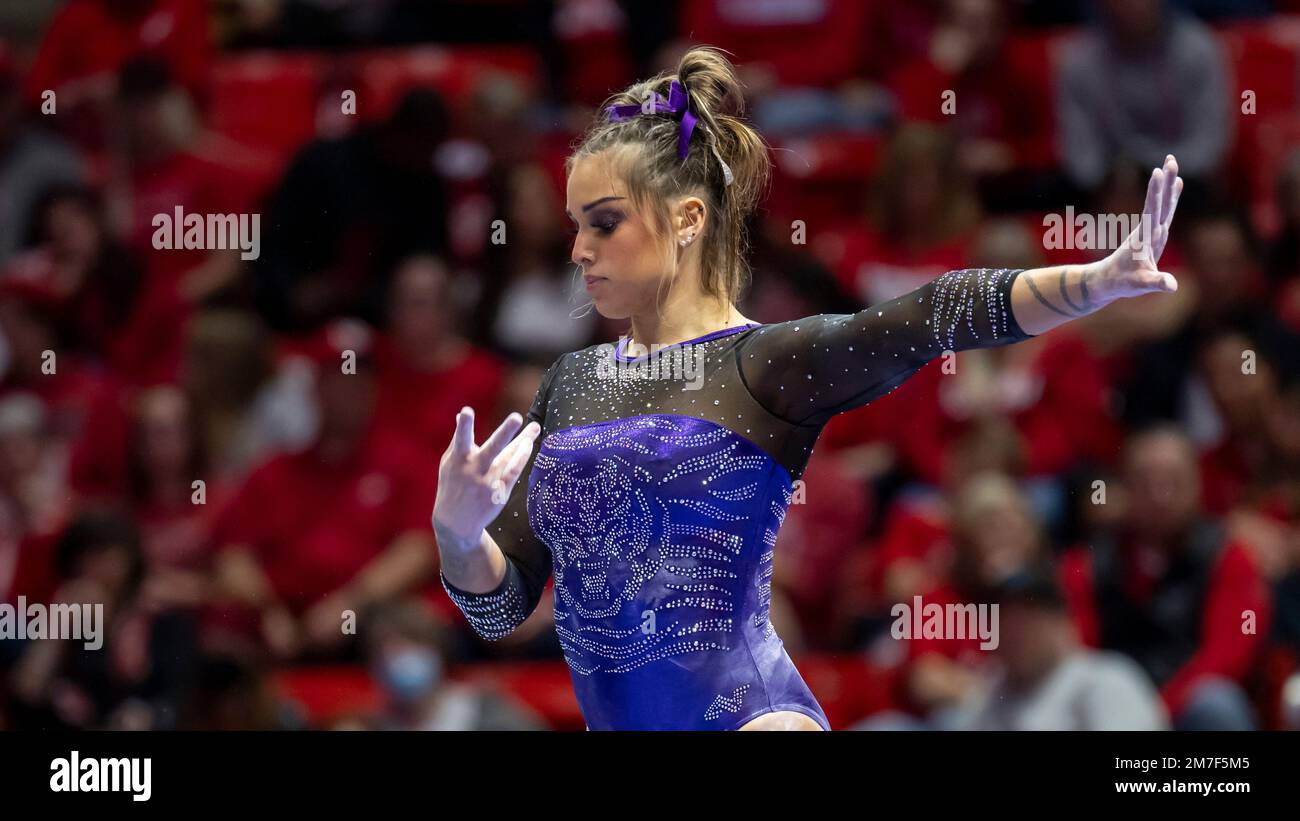 LSU gymnast KJ Johnson performs her beam routine during an NCAA ...