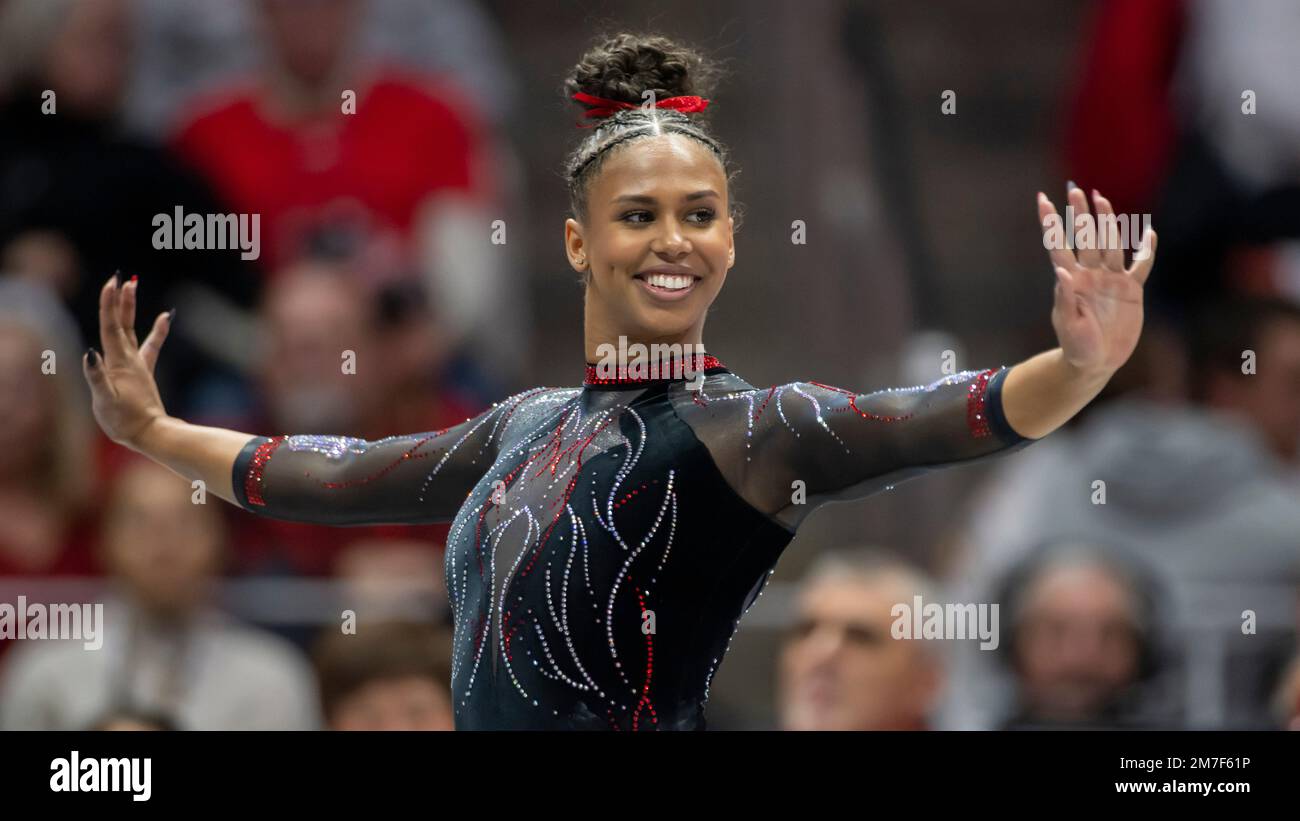 Utah gymnast Jaedyn Rucker performs her floor routine during an NCAA ...