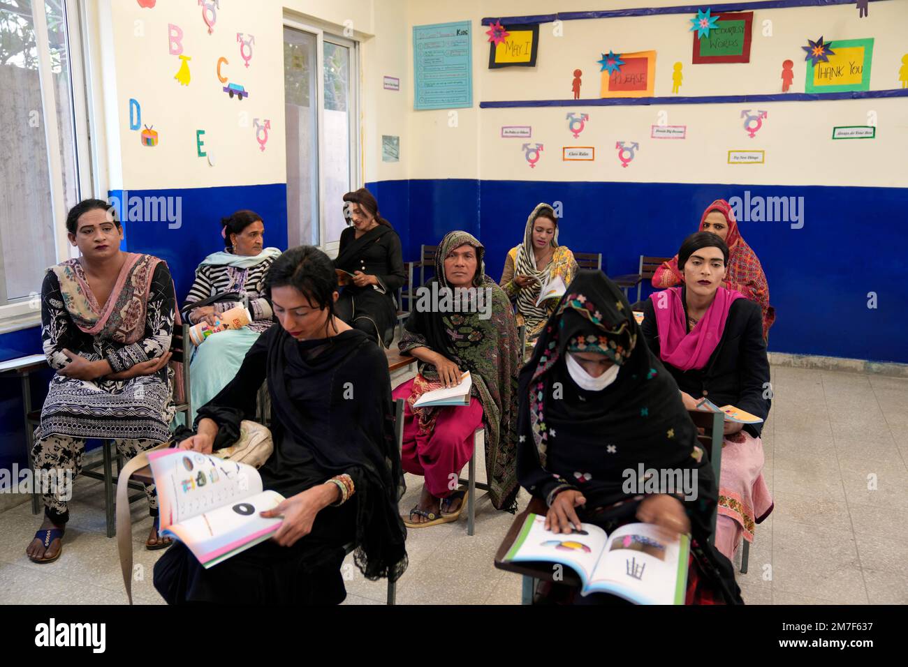 Transgender students attend a class in a newly inaugurated School of ...