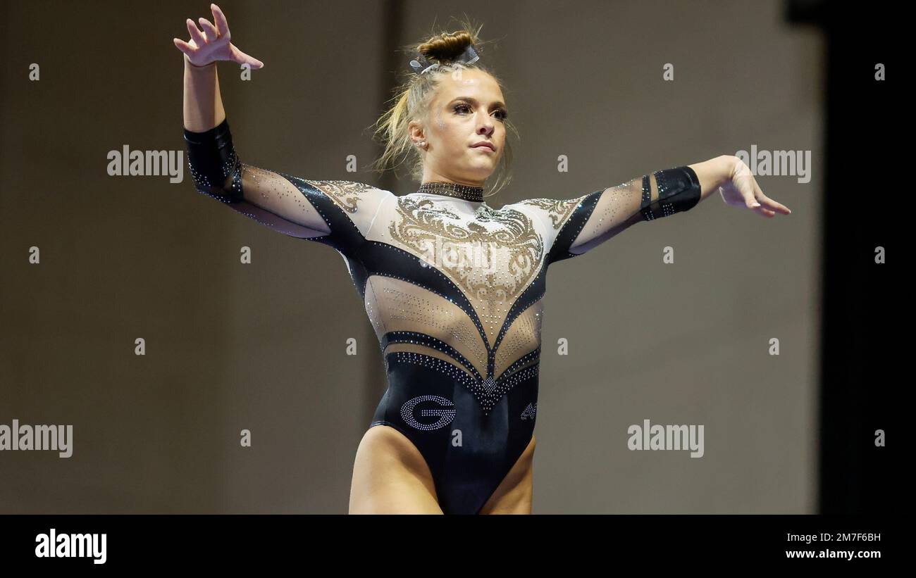 Georgia's Josie Angeny competes on the balance beam during an NCAA ...