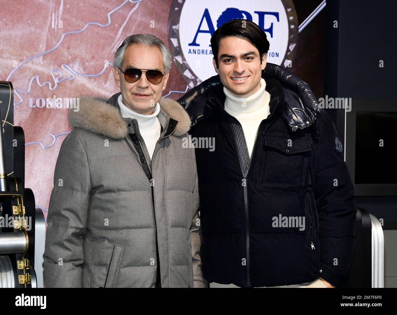 Italian Tenor Andrea Bocelli, left, and son Matteo Bocelli participate ...