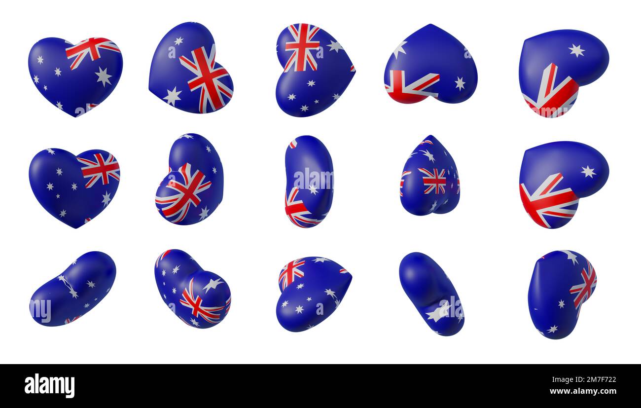 Hearts with flag of Australia, Collection with 15 different types ...