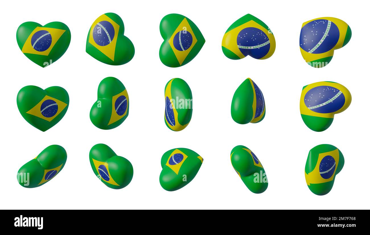 Hearts with flag of Brazil, Collection with 15 different types Hearts ...