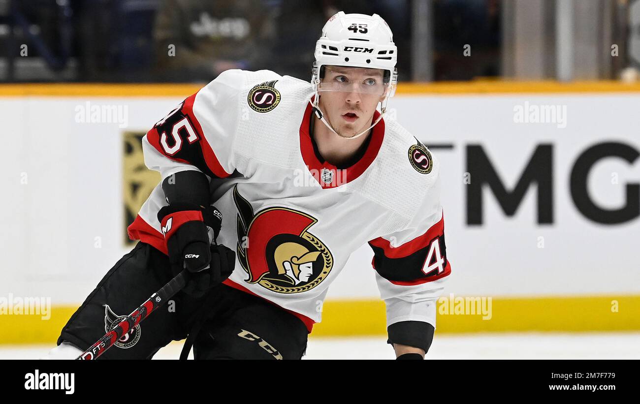 Ottawa Senators left wing Parker Kelly (45) plays against the Nashville ...