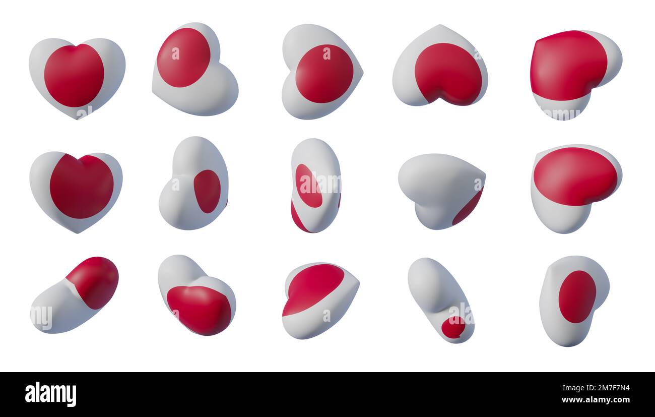 Hearts with flag of Japan, Collection with 15 different types Hearts ...