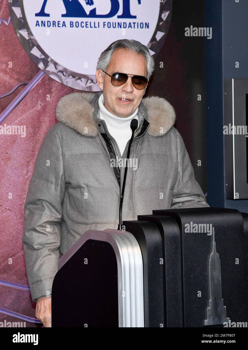 Italian tenor Andrea Bocelli participates in the ceremonial lighting of ...