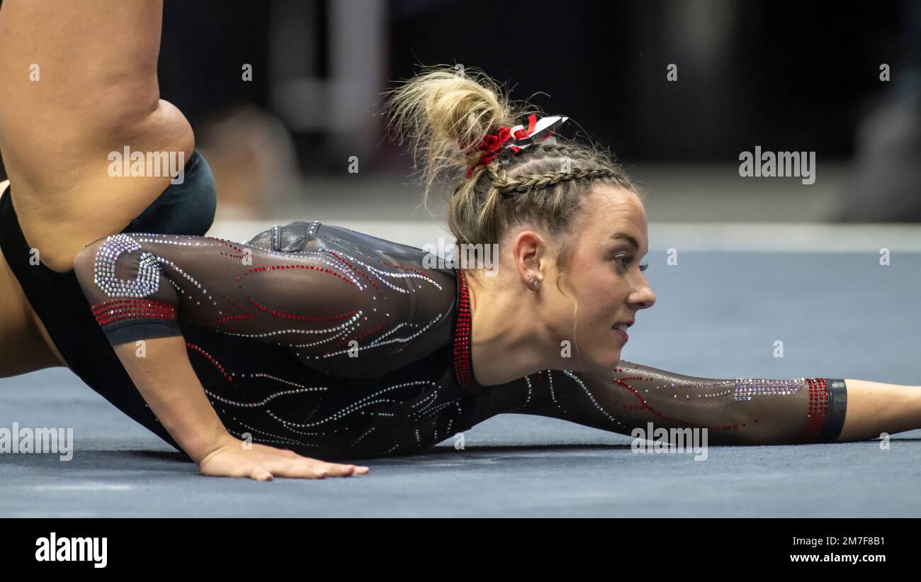 Utah gymnast Jaylene Gilstrap performs her floor routine during an NCAA ...