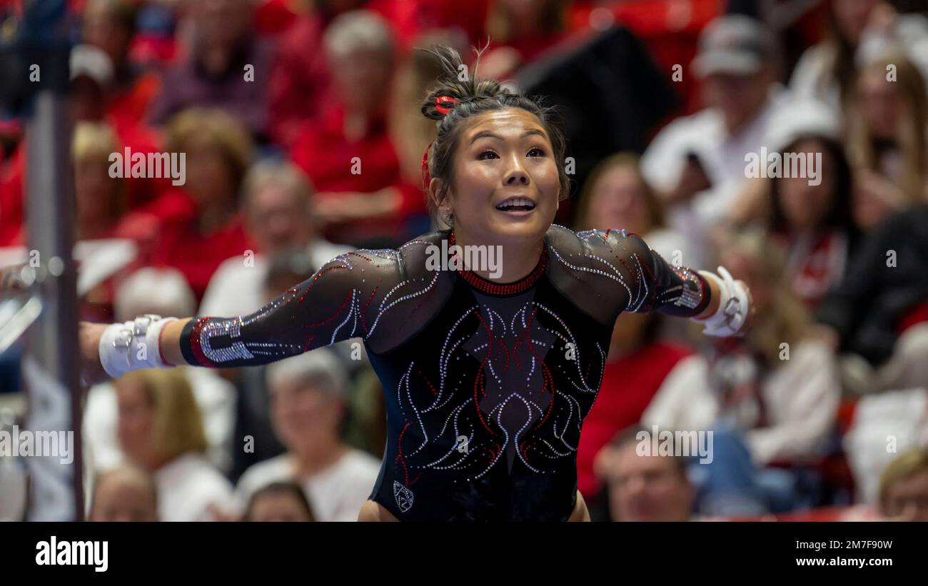 Utah gymnast Cristal Isa performs her uneven bars routine during an ...