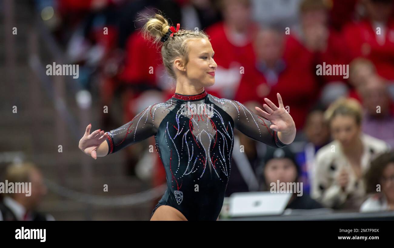 Utah gymnast Abby Paulson performs her floor routine during an NCAA ...