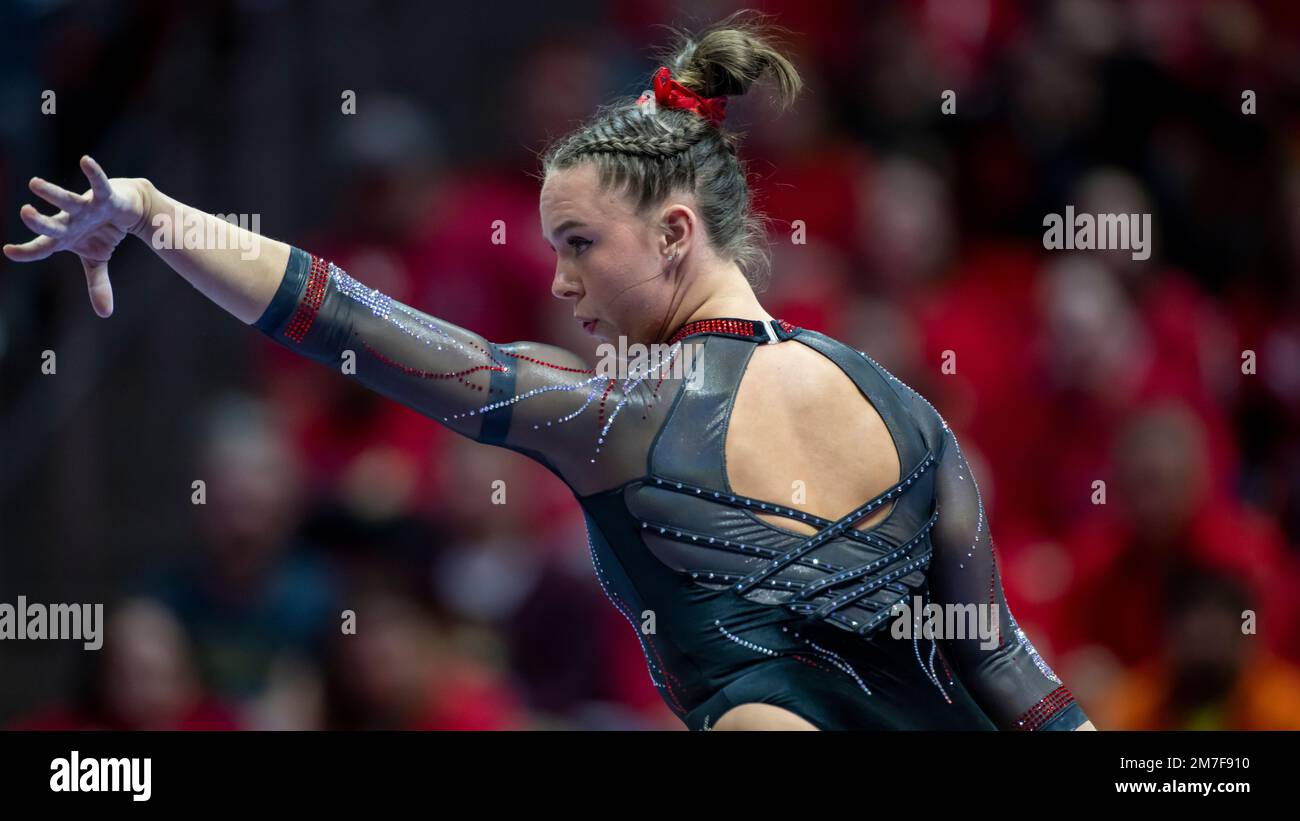 Utah Gymnast Maile Okeefe Performs Her Beam Routine During An Ncaa