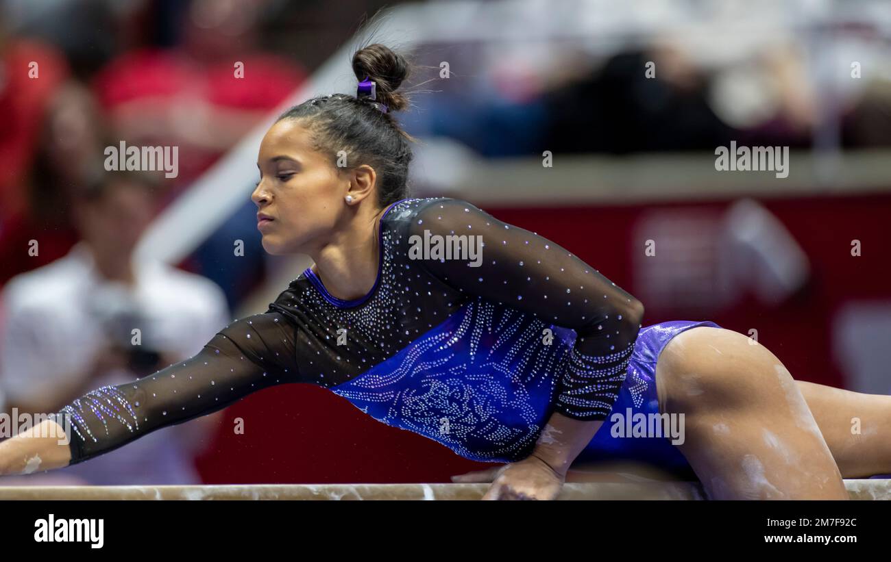 LSU gymnast Haleigh Bryant performs her beam routine during an NCAA ...