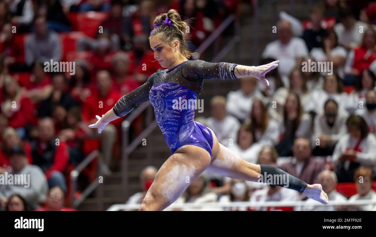 LSU gymnast KJ Johnson performs her beam routine during an NCAA ...