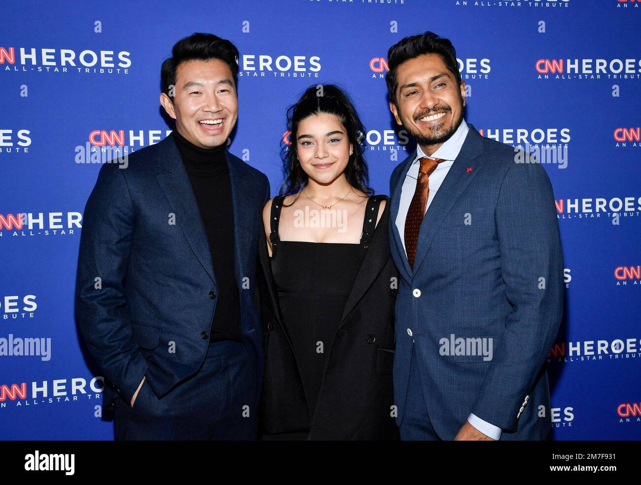Simu Liu, left, Iman Vellani and Tenoch Huerta attend the 16th annual ...