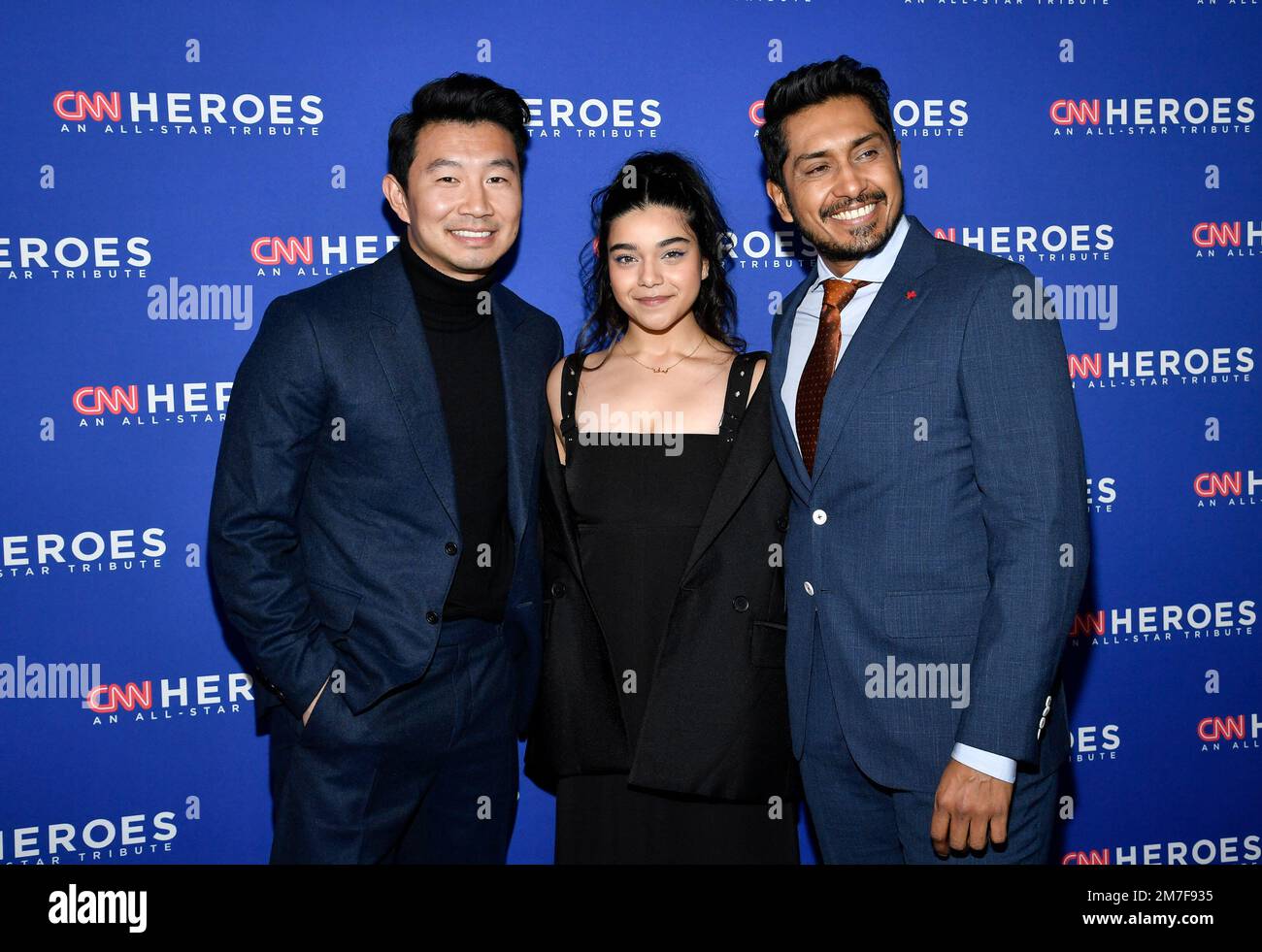 Simu Liu, left, Iman Vellani and Tenoch Huerta attend the 16th annual ...