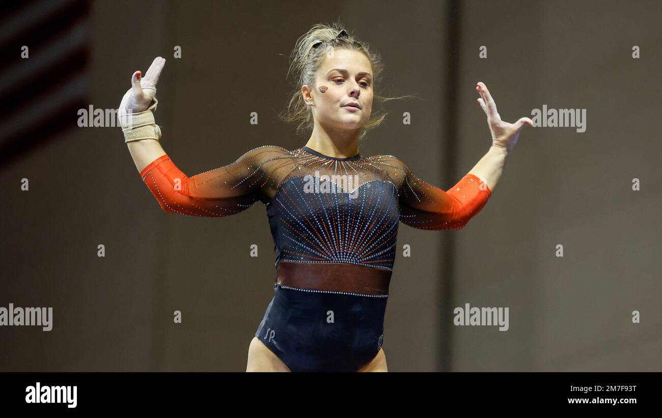 Oregon State's Madi Dagen competes on the balance beam during an NCAA ...
