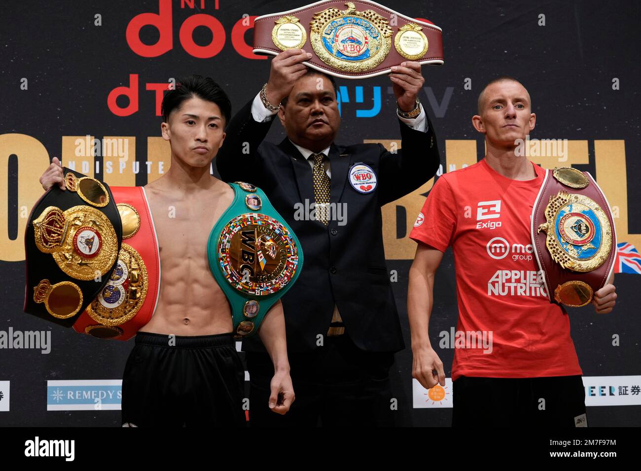 Japan's Naoya Inoue, left, and Britain's Paul Butler pose for a photo ...