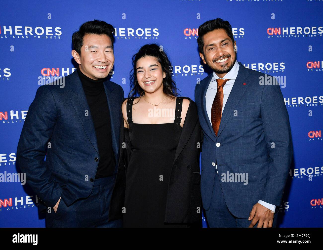 Simu Liu, left, Iman Vellani and Tenoch Huerta attend the 16th annual CNN Heroes All-Star ...
