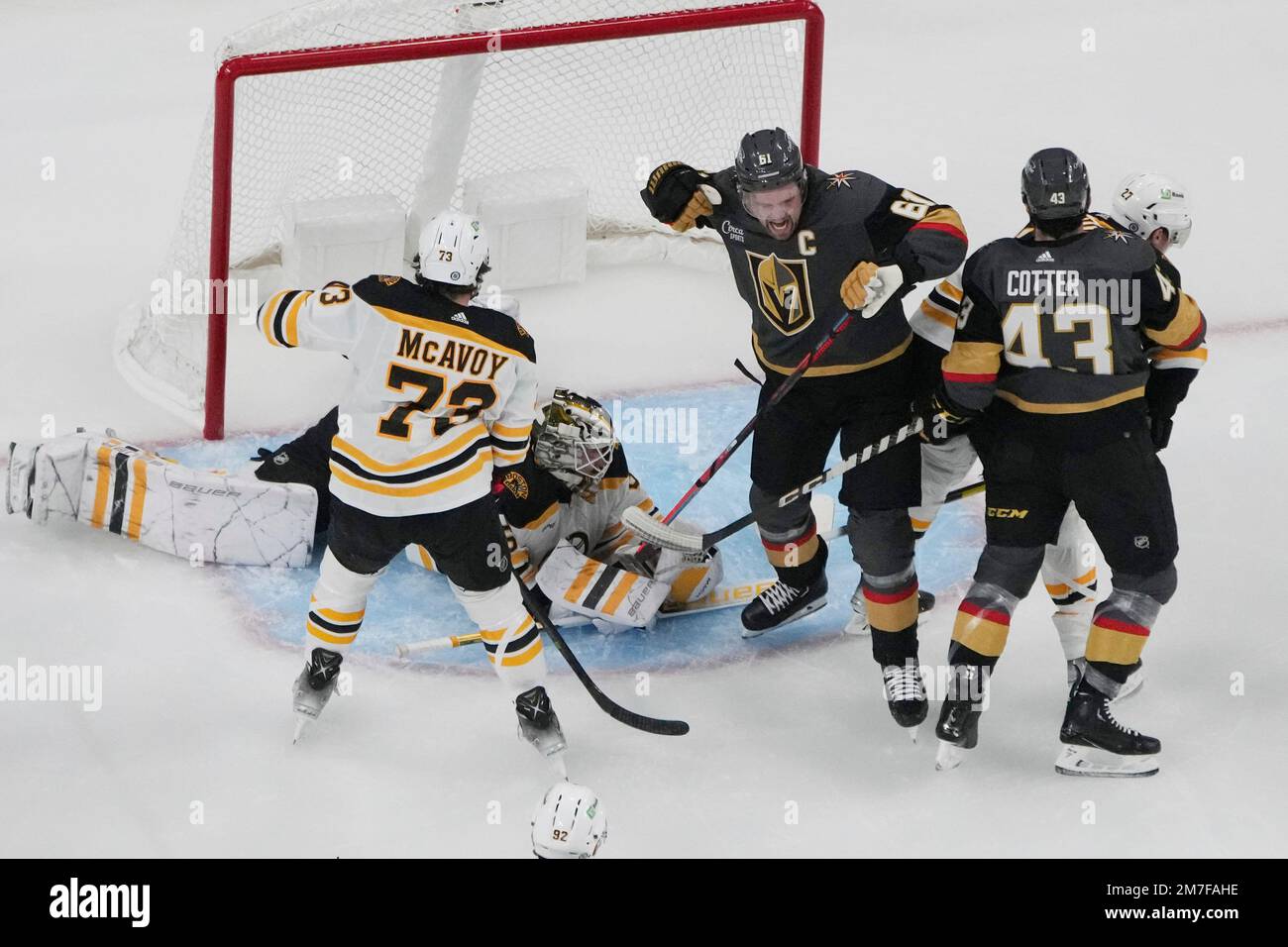 Vegas Golden Knights right wing Mark Stone (61) celebrates after ...