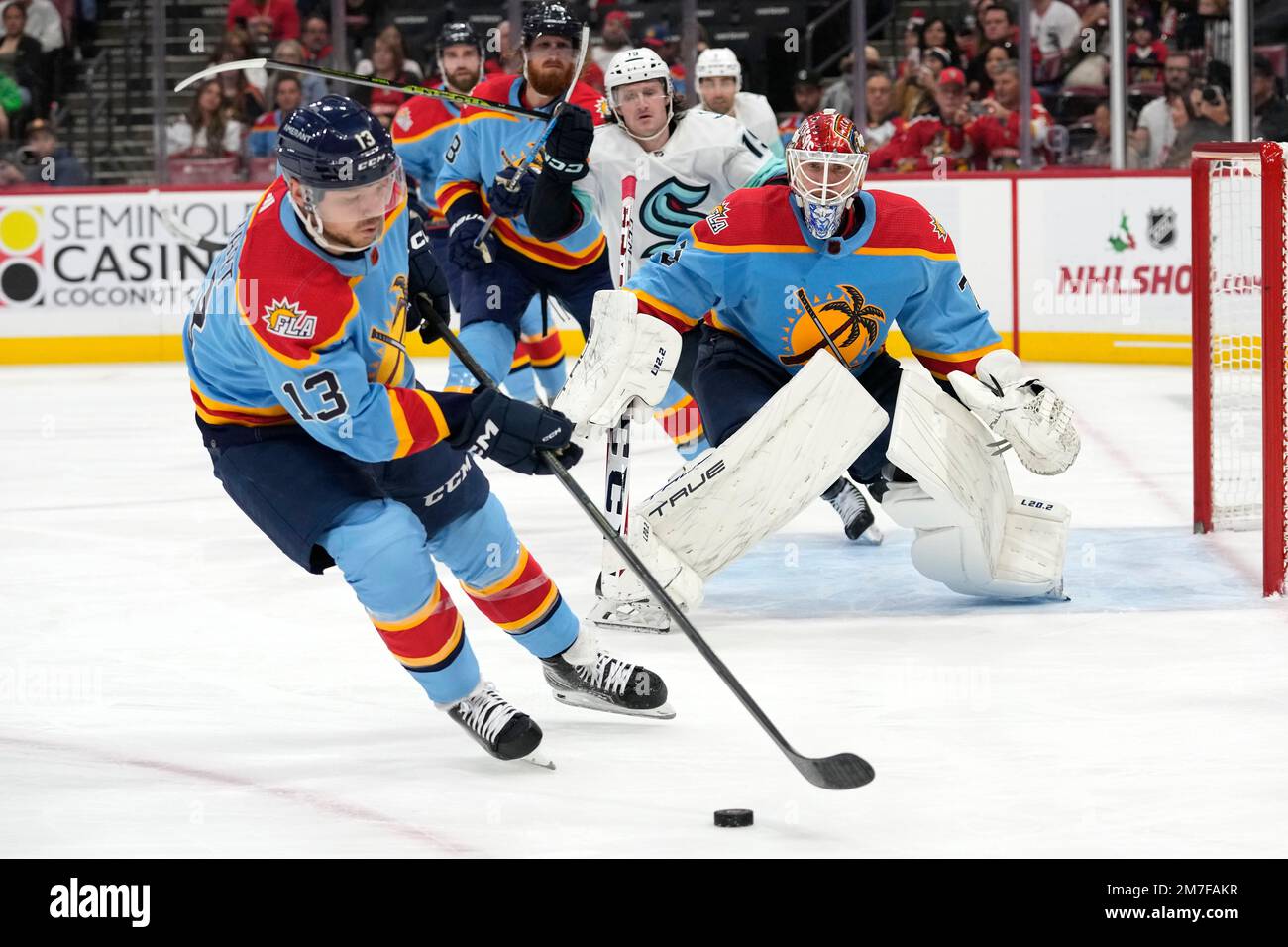 Florida Panthers center Sam Reinhart (13) skates with the puck during ...