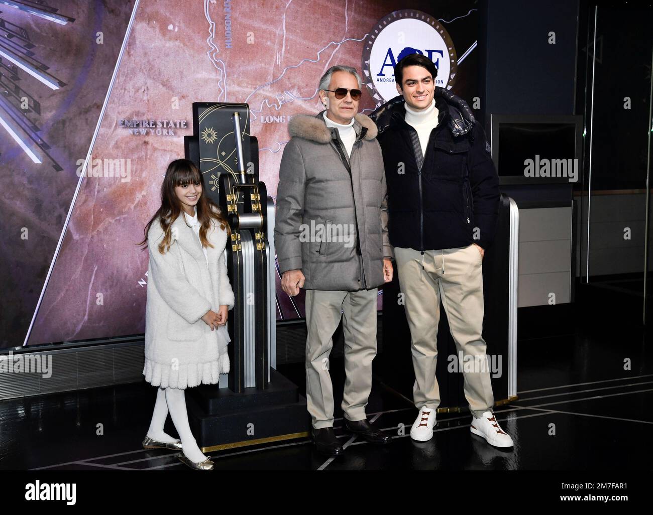 Italian tenor Andrea Bocelli, center, and his children Matteo Bocelli ...