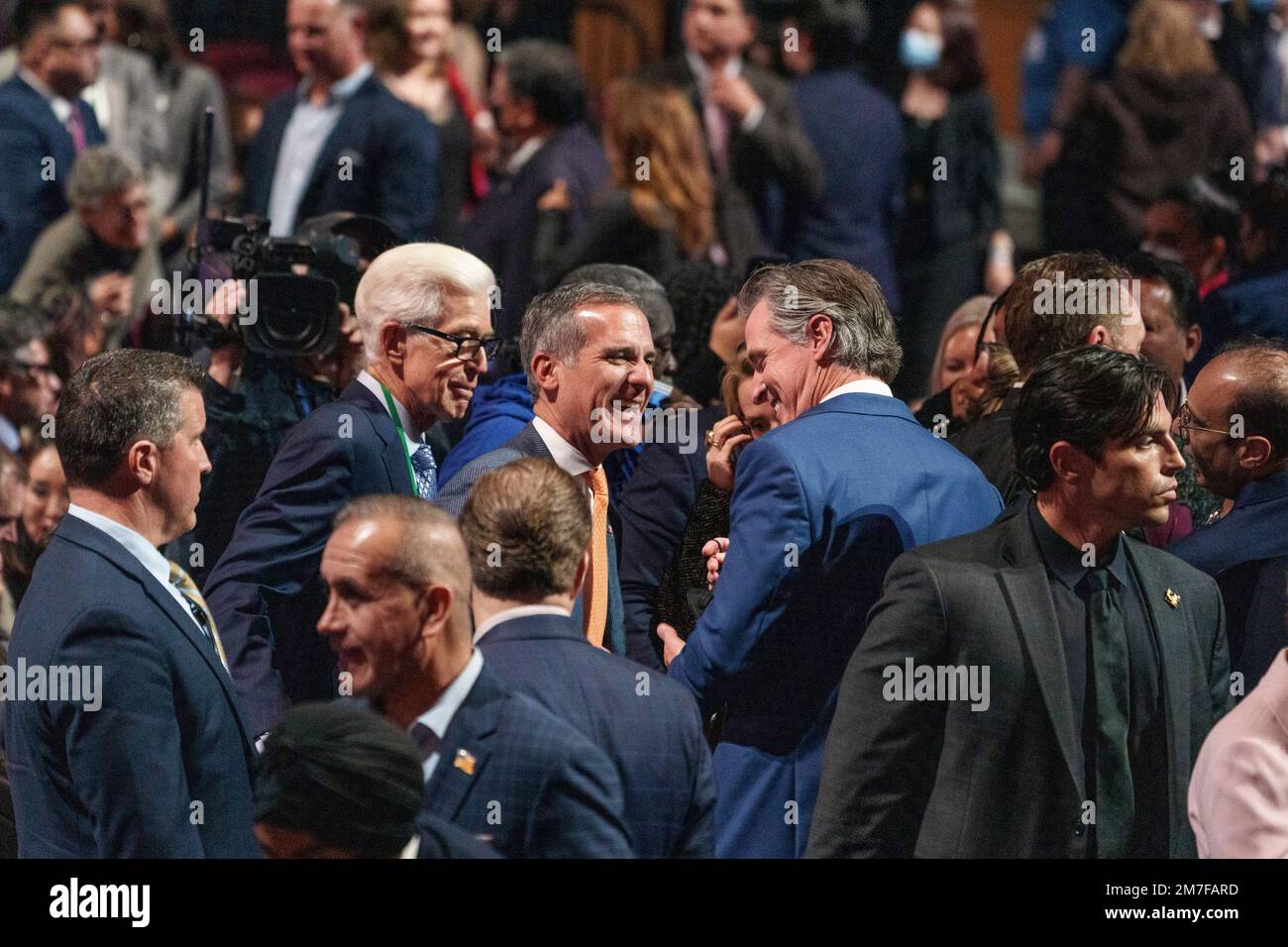 California Gov. Gavin Newsom, right, greets outgoing Los Angeles Mayor ...