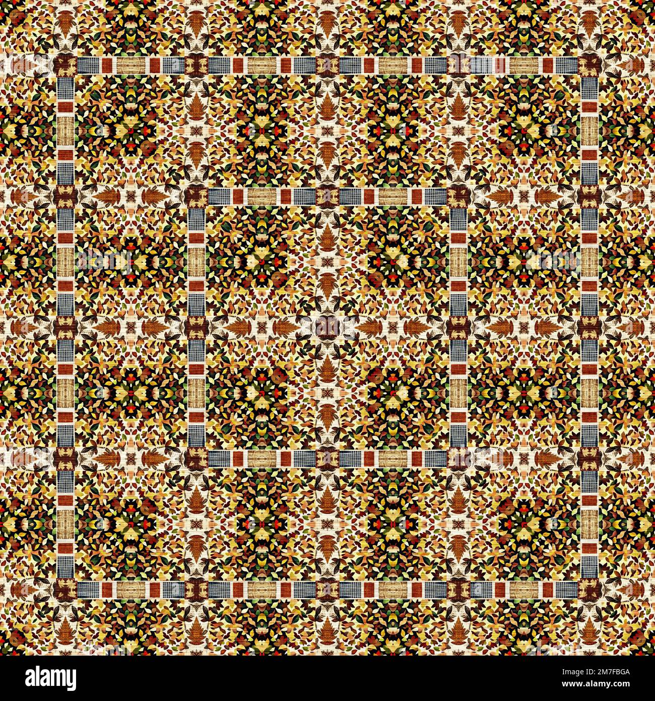 Autumn leaf quilt style vintage seamless pattern. Homely cottage core ...