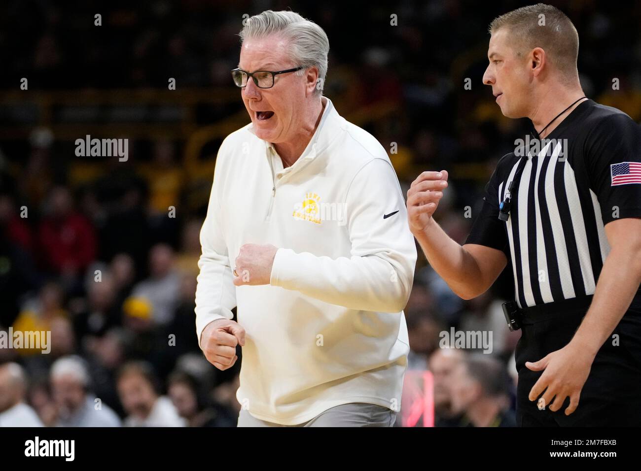 Iowa head coach Fran McCaffery questions a call against his team during ...