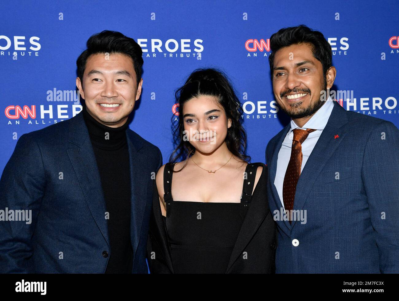 Simu Liu, left, Iman Vellani and Tenoch Huerta attend the 16th annual ...