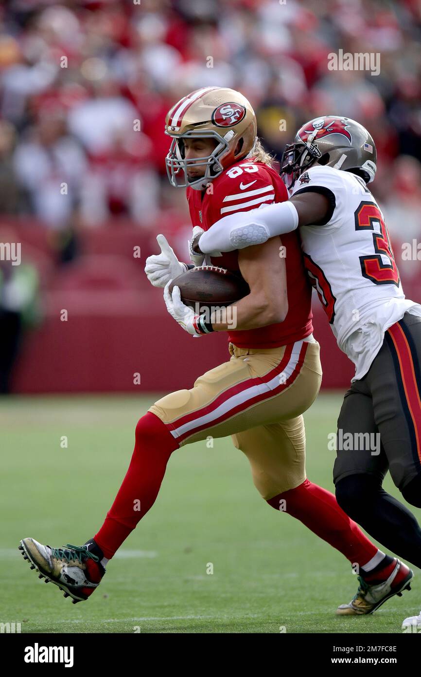 San Francisco 49ers tight end George Kittle (85) runs during an NFL ...