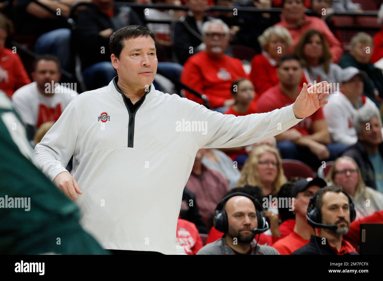 Ohio State head coach Kevin McGuff instructs his team against Michigan State during the second ...
