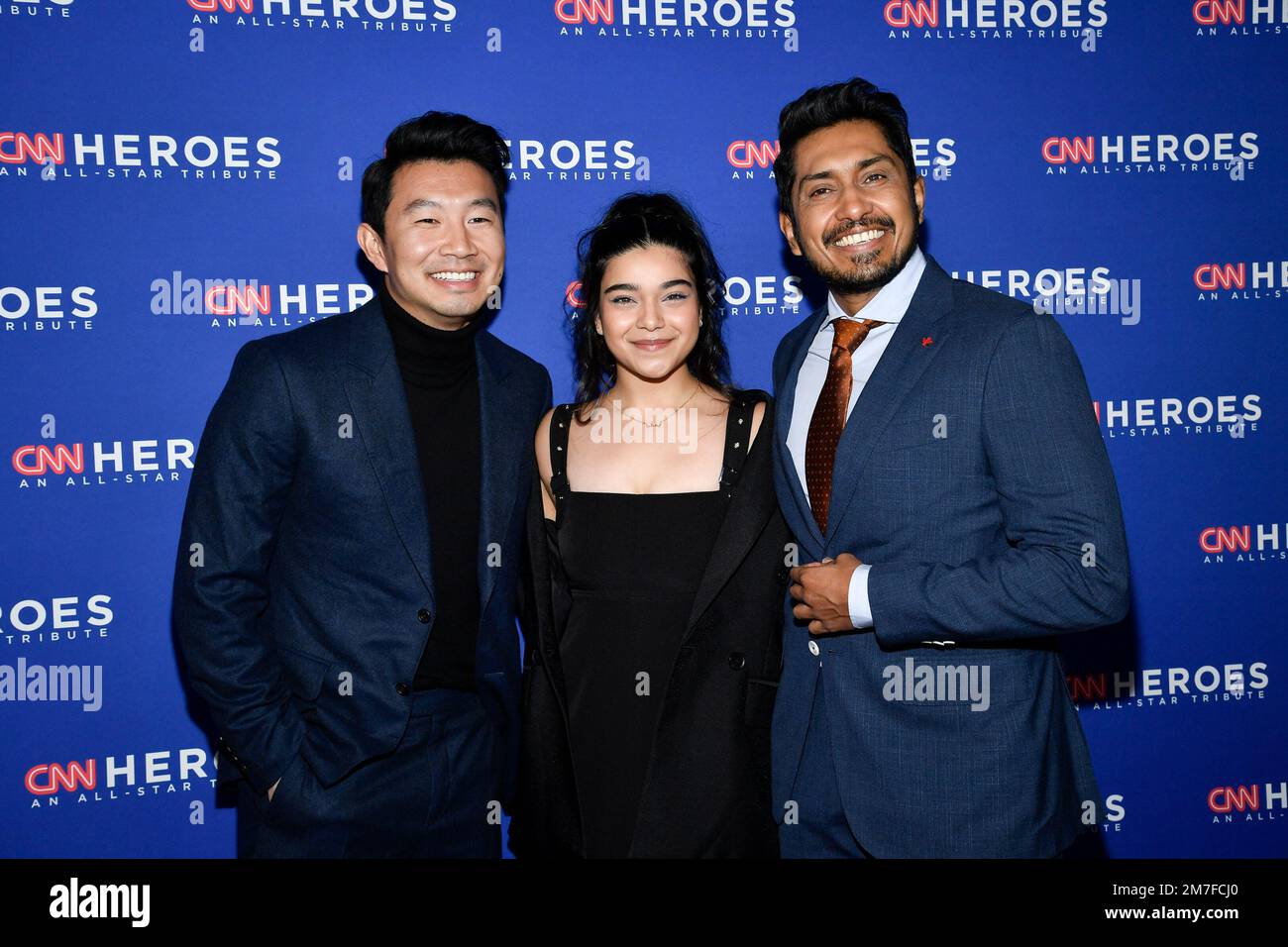 Simu Liu, left, Iman Vellani and Tenoch Huerta attend the 16th annual CNN Heroes All-Star ...