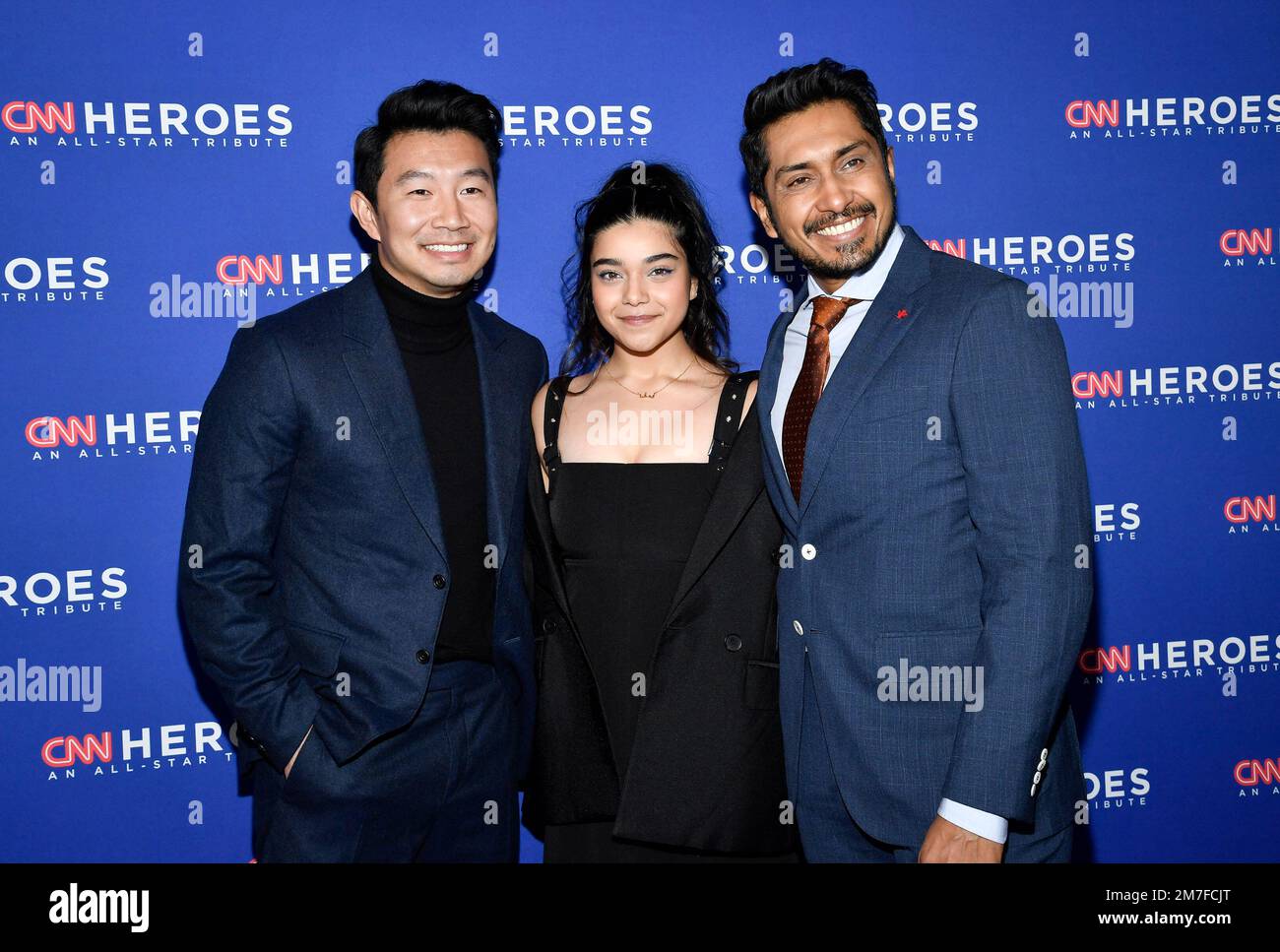 Simu Liu, left, Iman Vellani and Tenoch Huerta attend the 16th annual ...
