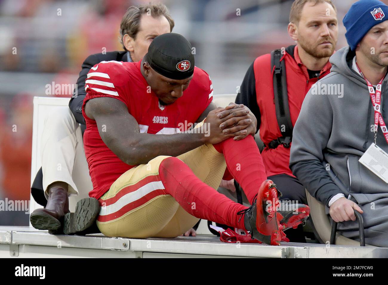 San Francisco 49ers wide receiver Deebo Samuel (19) leaves the field on ...