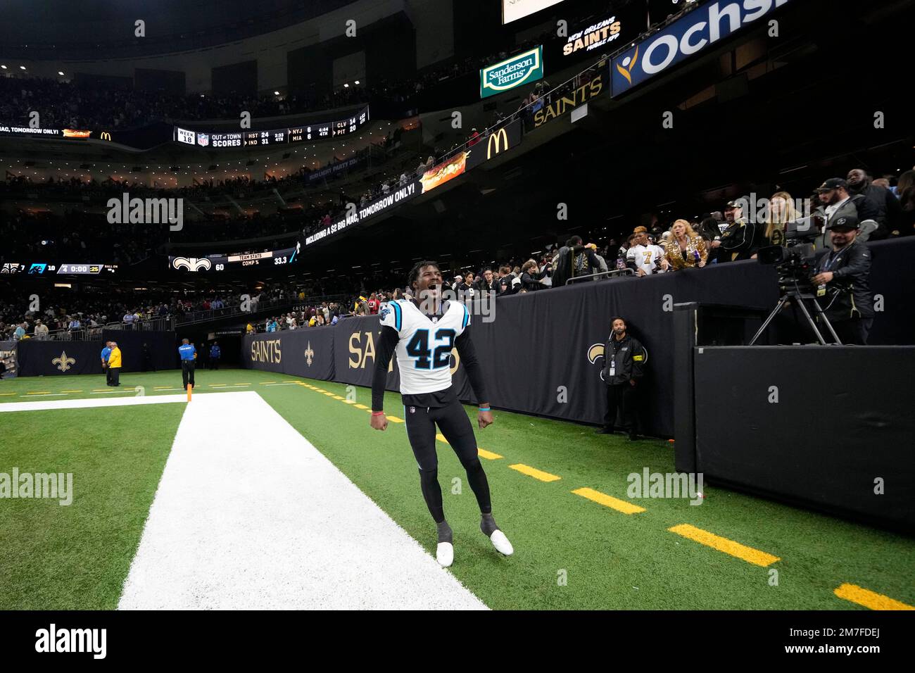 Carolina Panthers safety Sam Franklin Jr. (42) celebrates after ...