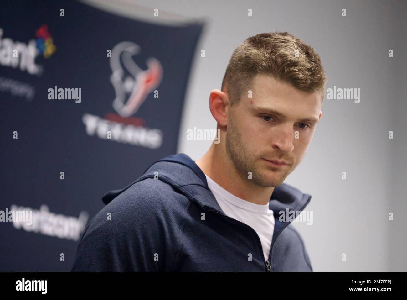 Houston Texans quarterback Jeff Driskel talks to the media after an NFL ...