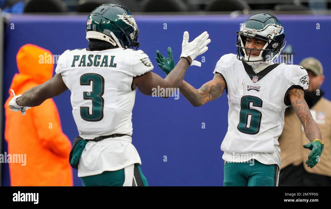 Philadelphia Eagles wide receiver DeVonta Smith (6) is congratulated by ...