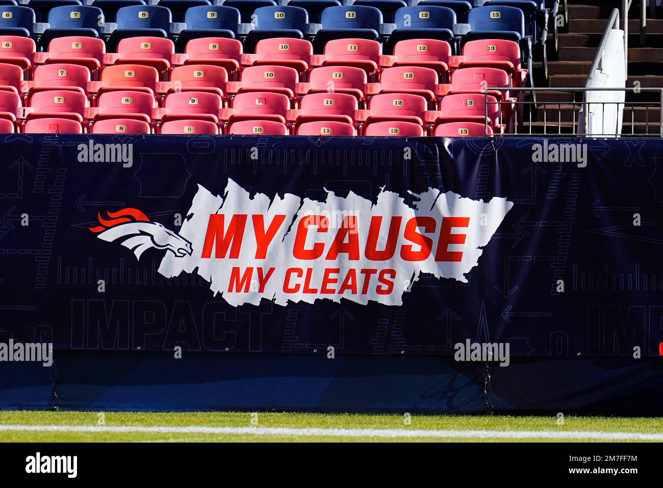 A My Cause My Cleats sign is shown before an NFL football game between ...