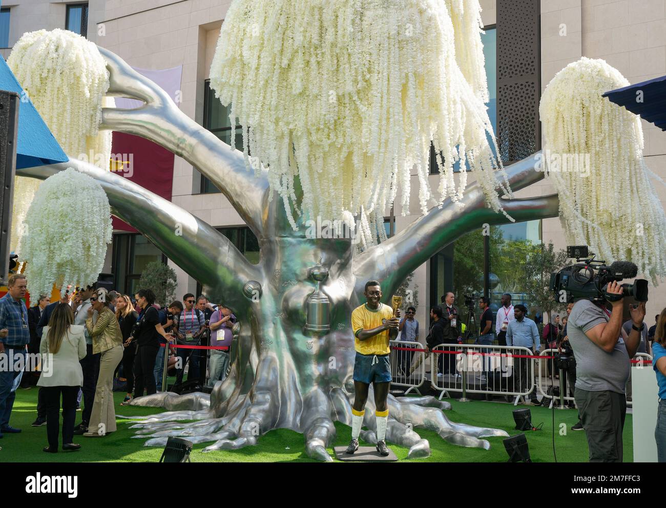 A life-size statue of Brazilian soccer legend Pele is displayed during ...