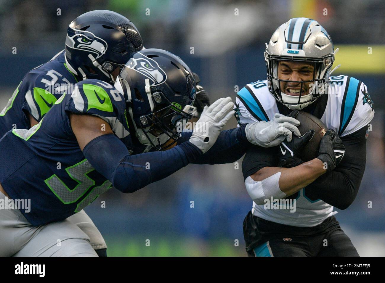 Carolina Panthers running back Chuba Hubbard (30) runs against Seattle ...