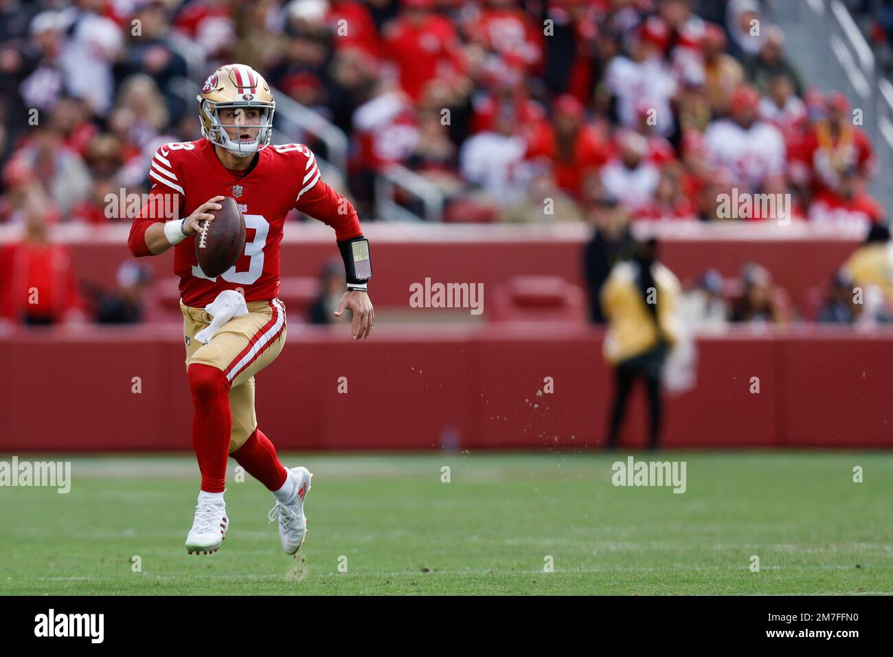 San Francisco 49ers quarterback Brock Purdy looks to pass against the ...