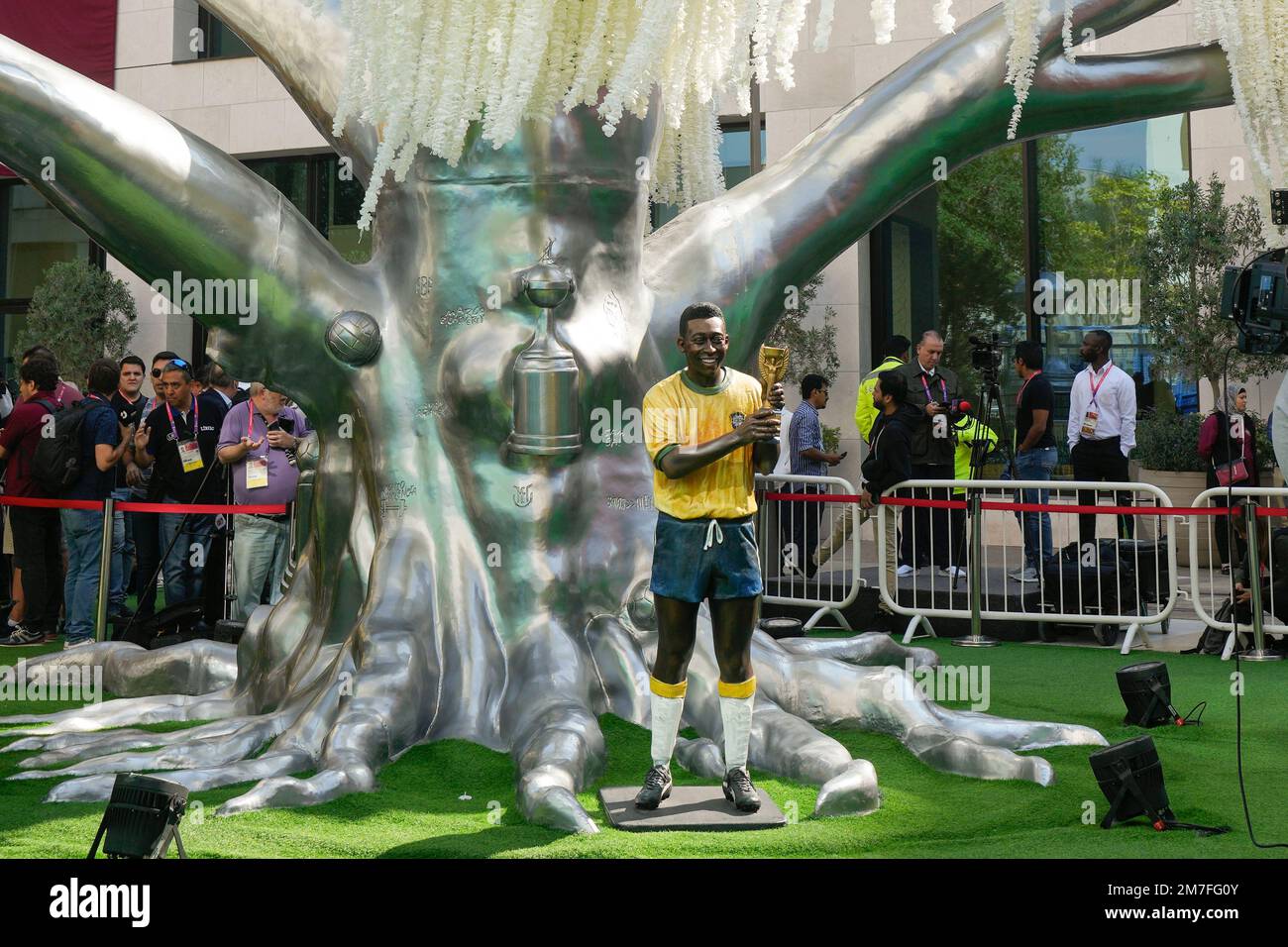 A life-size statue of Brazilian soccer legend Pele is displayed during ...