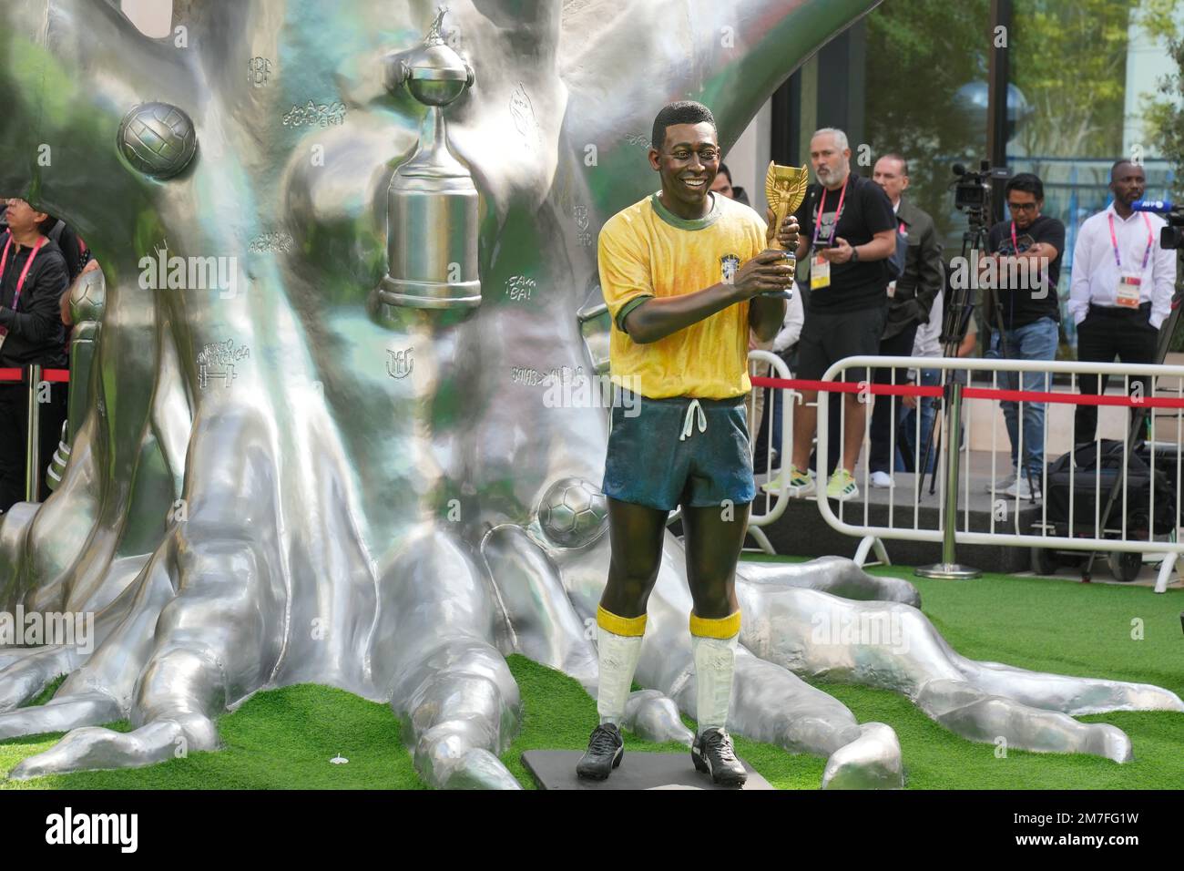 A life-size statue of Brazilian soccer legend Pele is displayed during ...