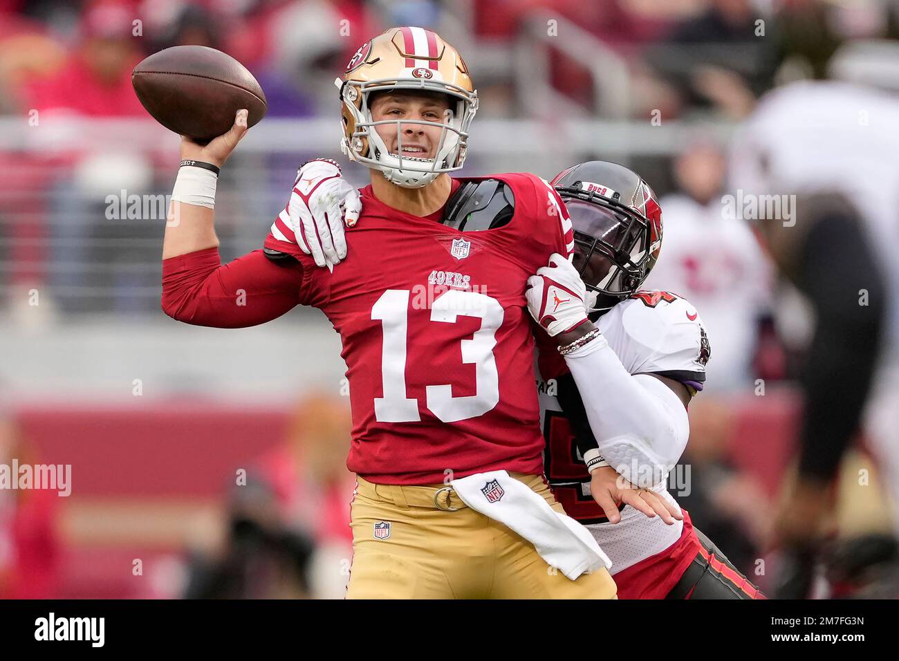 San Francisco 49ers quarterback Brock Purdy (13) passes as Tampa Bay ...