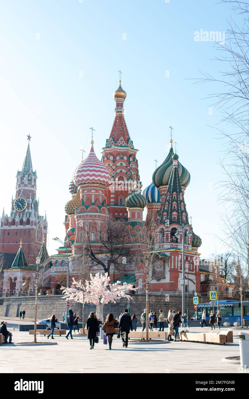 Moscow, Russia - April 11, 2019 .View the St. Basil's Cathedral and the ...