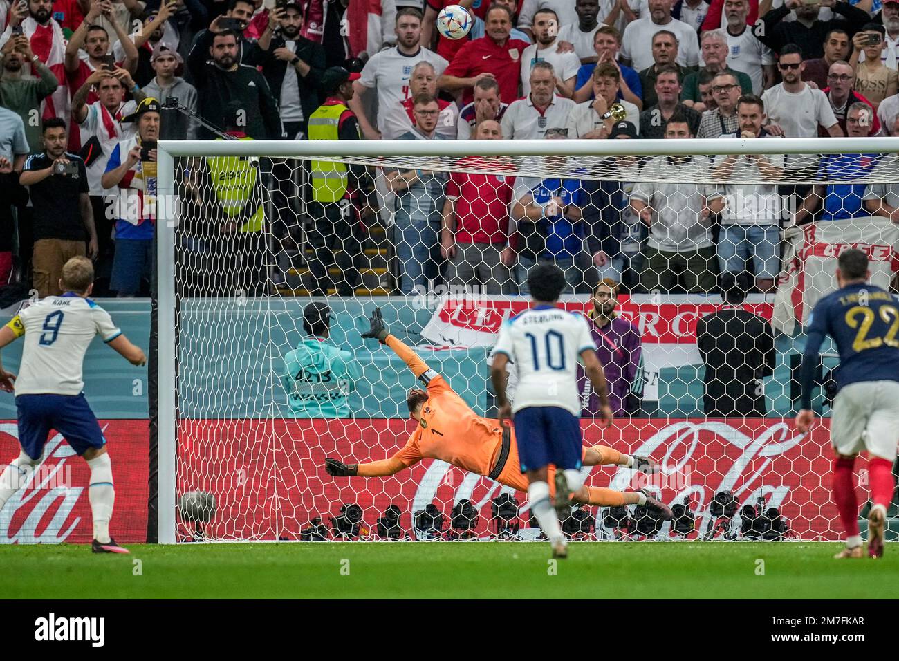 England's Harry Kane, left, fails a penalty kick during the World Cup ...