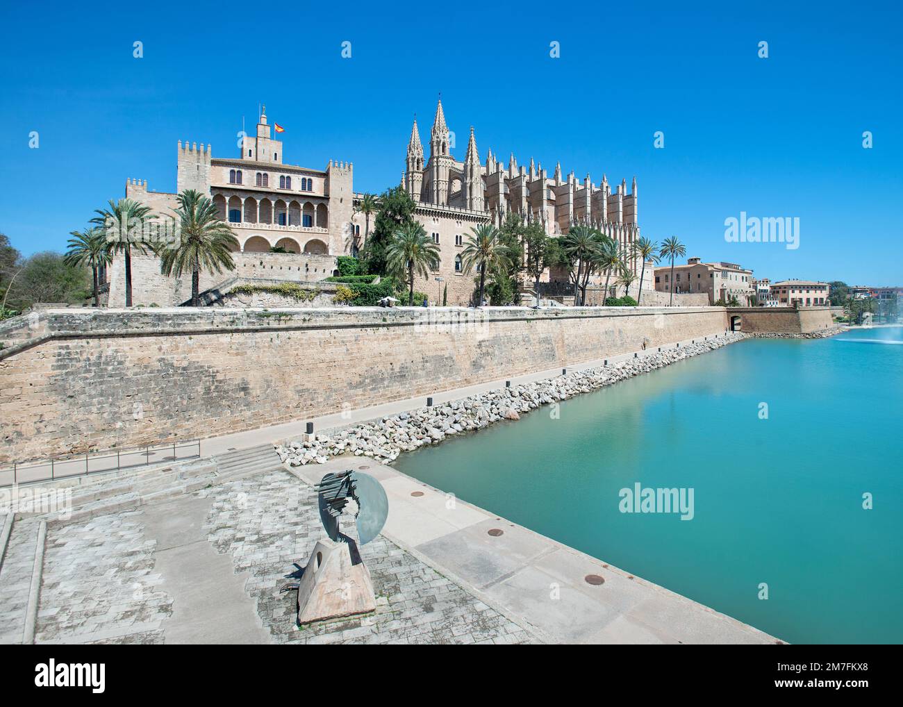 Palma Cathedral, Almudaina Palace and Parc de la Mar aerial view, Palma ...