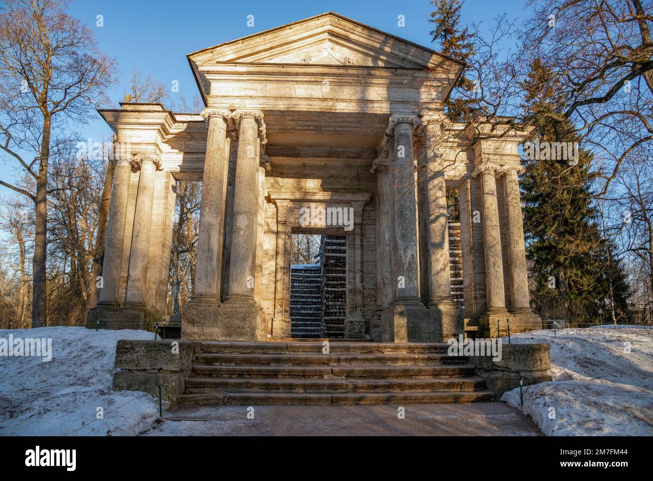 The portal "Mask" and the Birch house in Gatchina Park. Leningrad ...